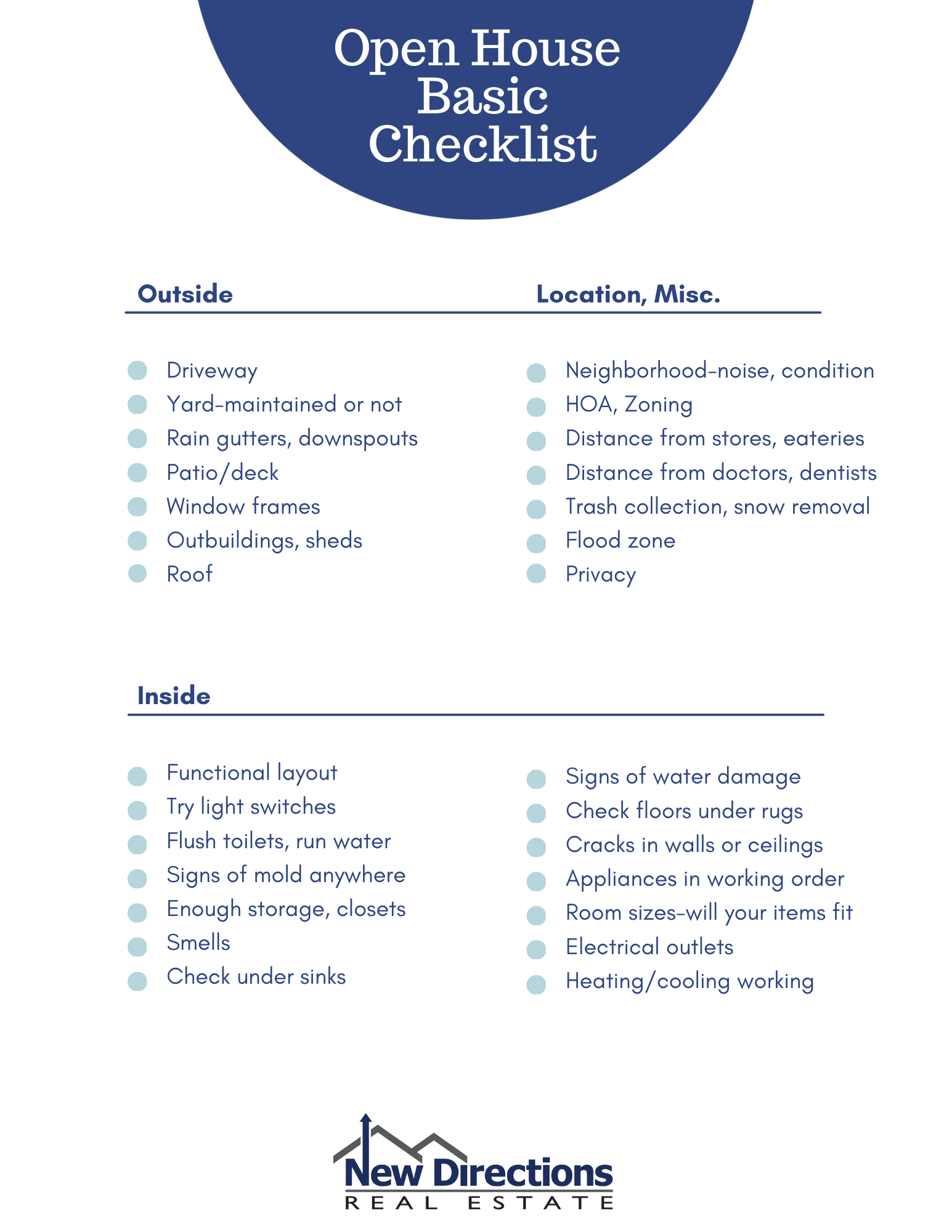 Open House Check List - New Directions Real Estate